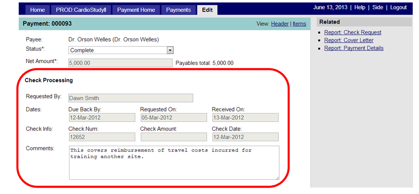 Print/Process Check Requests